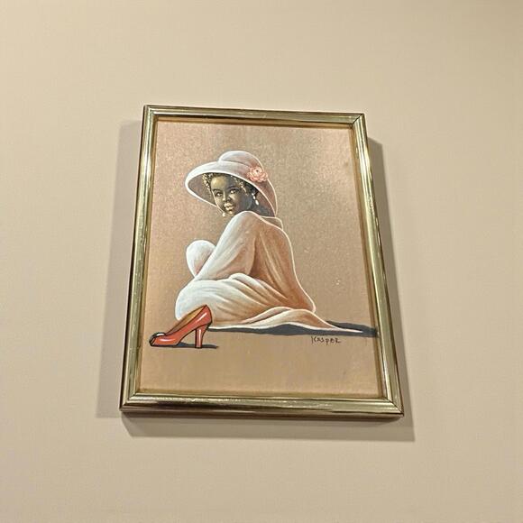 Art | Vintage Lee Kasper Print Girl In White Hat Red Shoe Mid Century ...